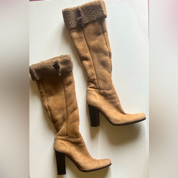 Shoes | Prada Shearling Suede Leather Boots | Poshmark